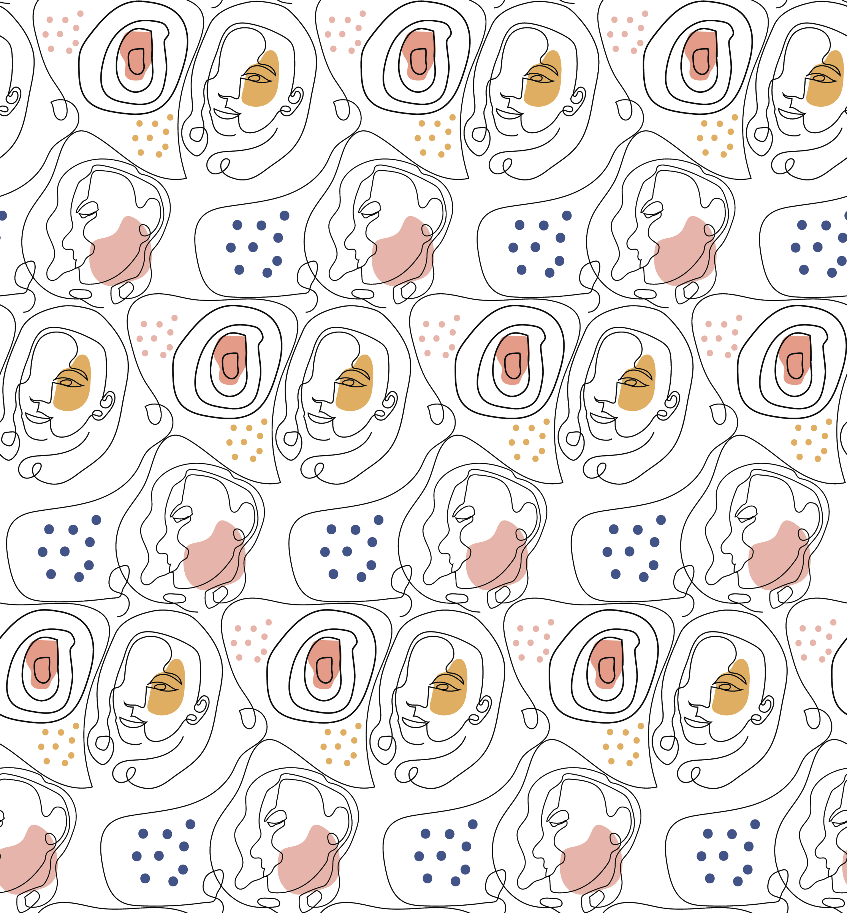 One Line Women Faces Pattern Wallpaper - Murals Your Way