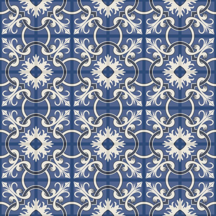 White and Blue Tile Pattern Mural - Murals Your Way