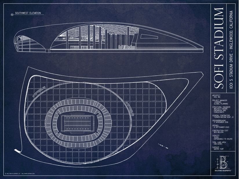 SoFi Stadium Blueprint Wall Mural - Murals Your Way