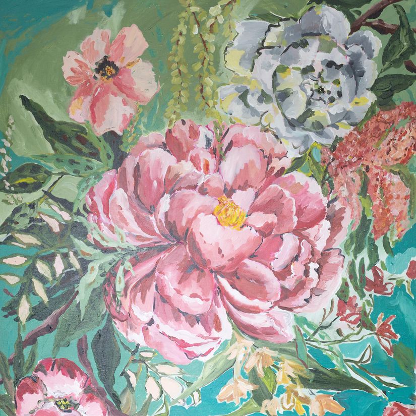 Large Peony With Embroidery Wallpaper Mural - Murals Your Way