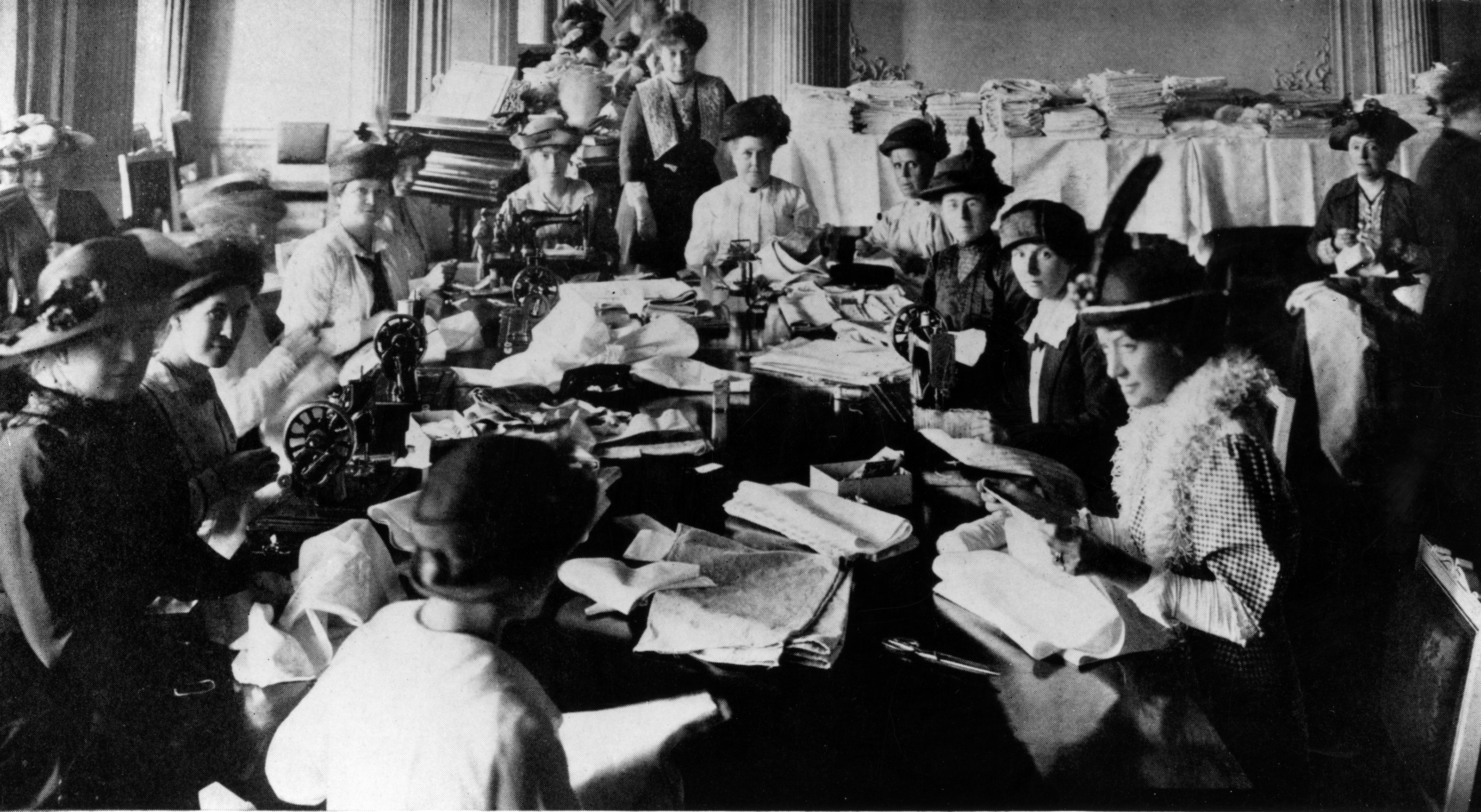 A sewing party at the Embassy in Russia during WWI - Murals Your Way