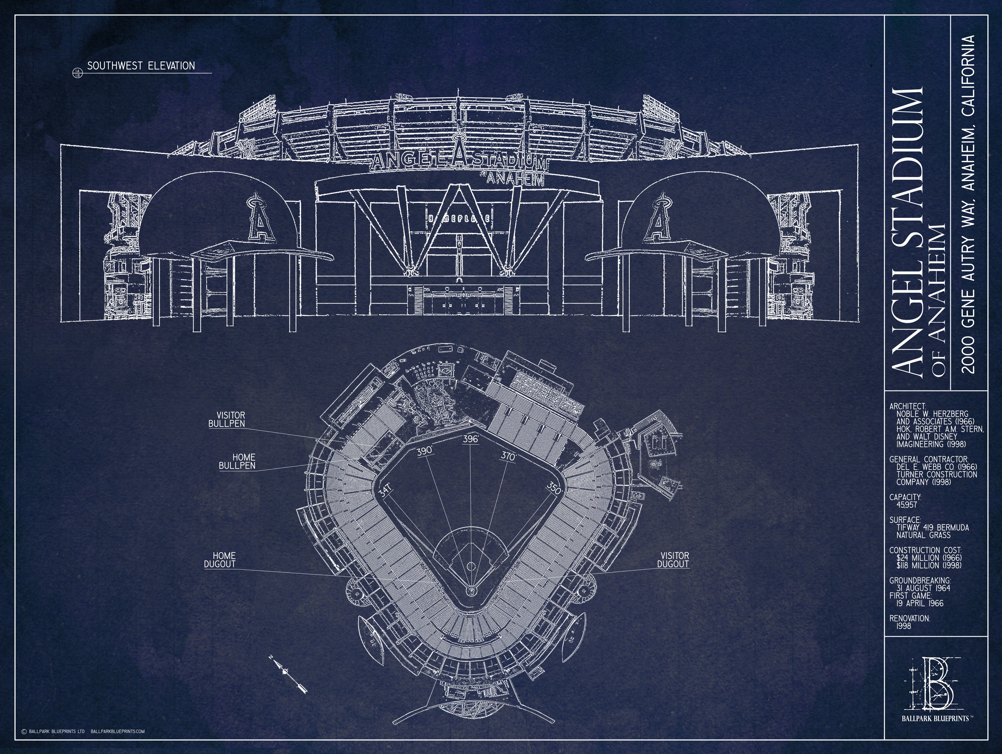 Angel Stadium Blueprint Wallpaper Mural - Murals Your Way