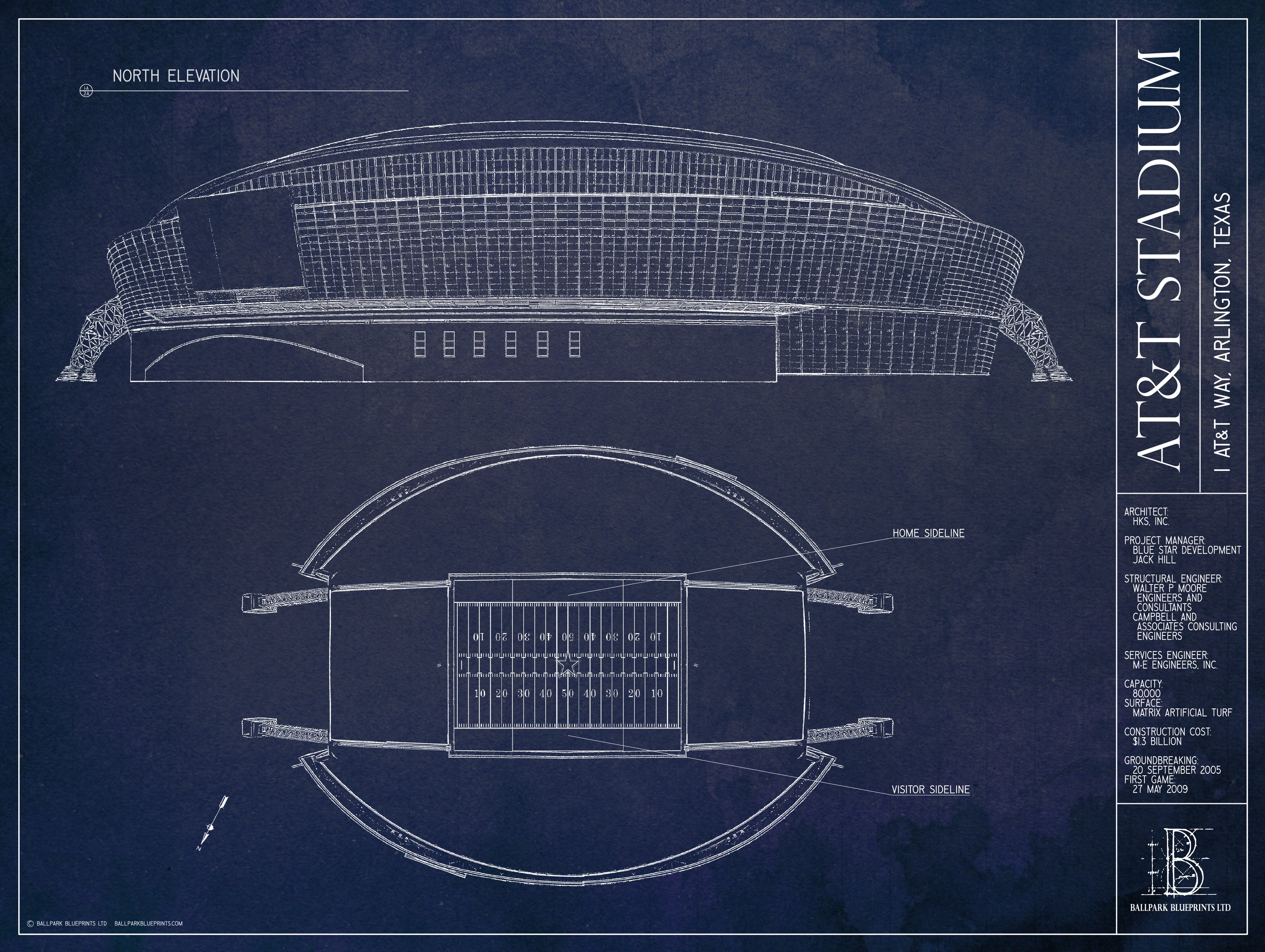 AT&T Stadium Blueprint Wallpaper Mural - Murals Your Way