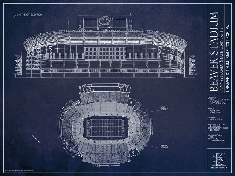 Beaver Stadium Blueprint Mural - Murals Your Way