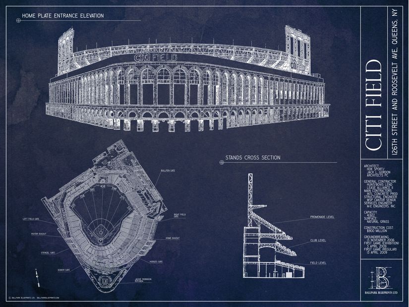 Citi Field Blueprint Wallpaper Mural - Murals Your Way