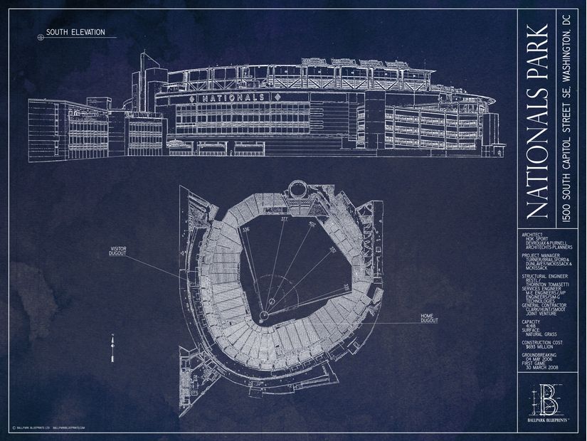 Nationals Park Blueprint Mural Wallpaper - Murals Your Way