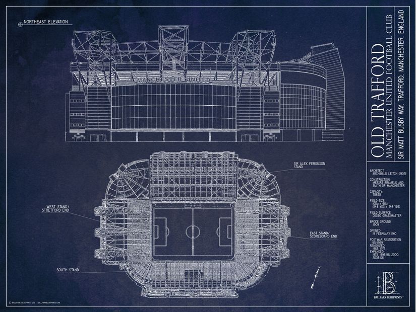 Old Trafford Blueprint Mural - Murals Your Way