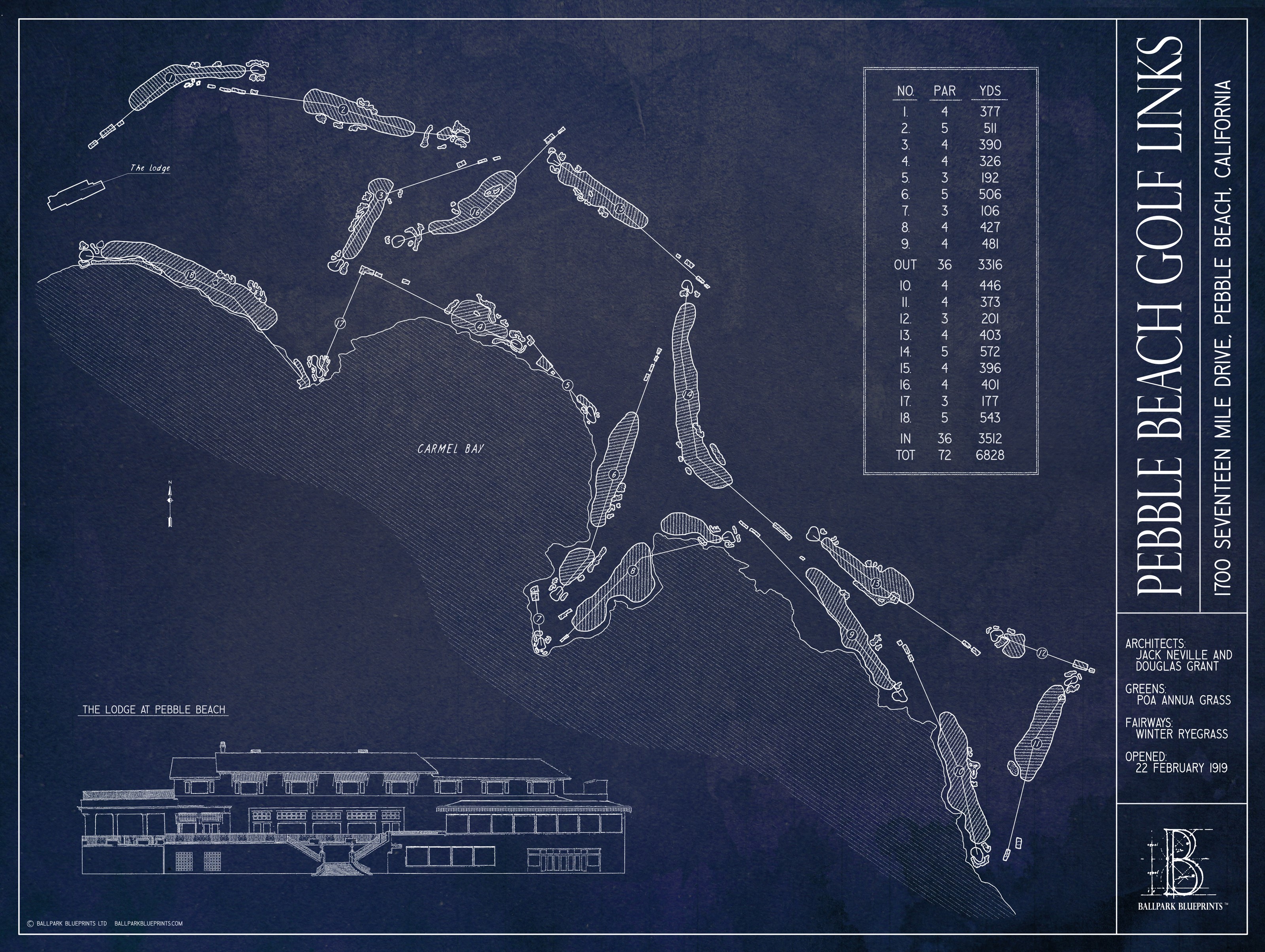 Pebble Beach Golf Links Blueprint Wallpaper Mural - Murals Your Way