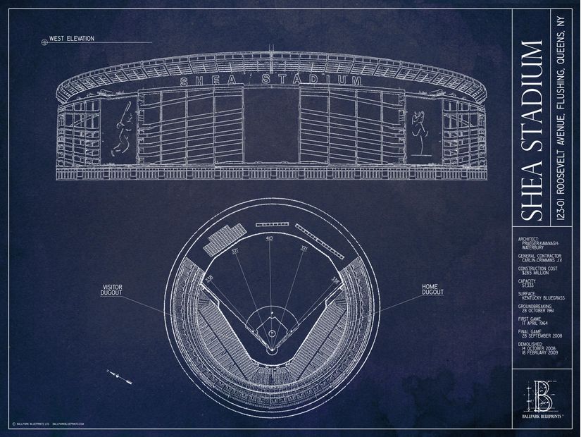 Shea Stadium Blueprint Wallpaper Mural - Murals Your Way