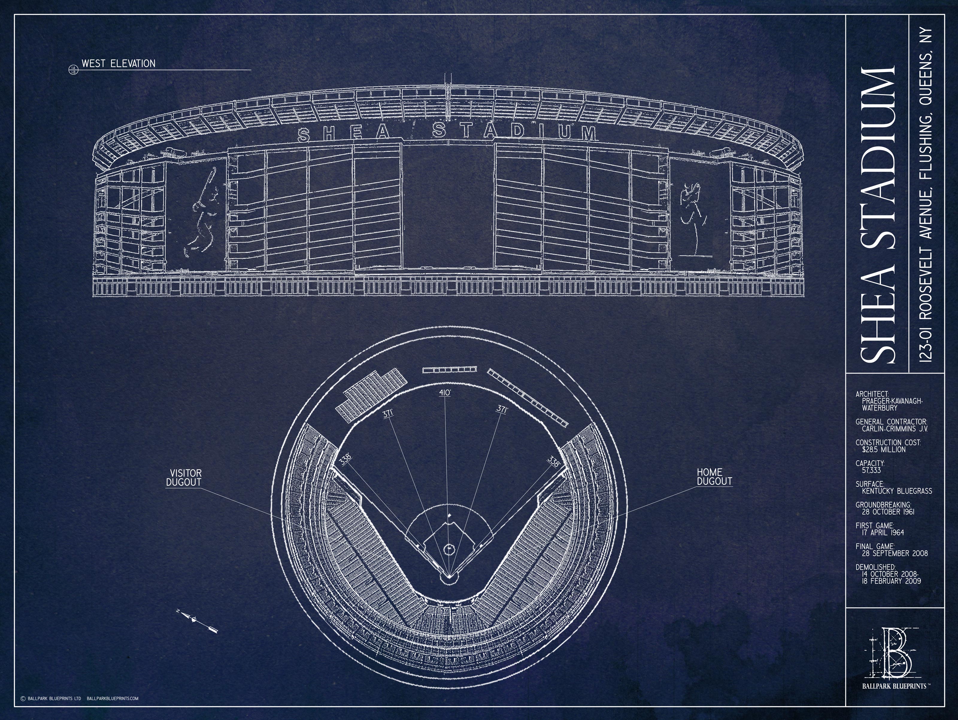 Shea Stadium Blueprint Wallpaper Mural - Murals Your Way