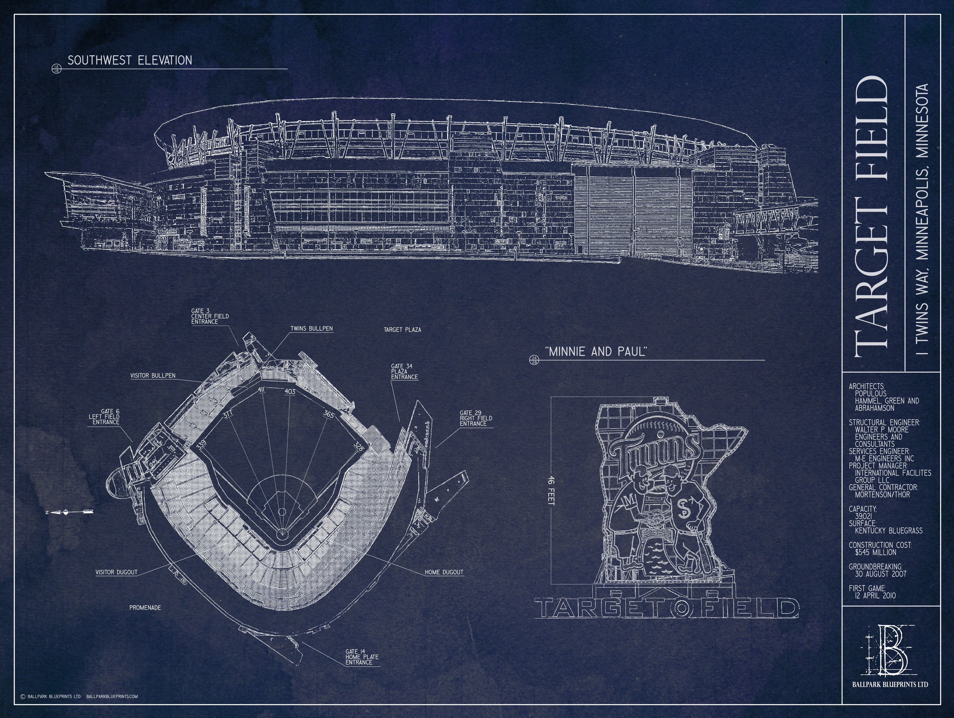Target Field Blueprint Wall Mural - Murals Your Way