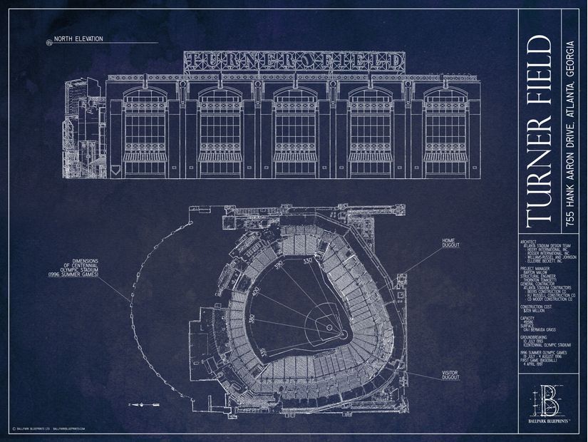 Turner Field Blueprint Mural Wallpaper - Murals Your Way