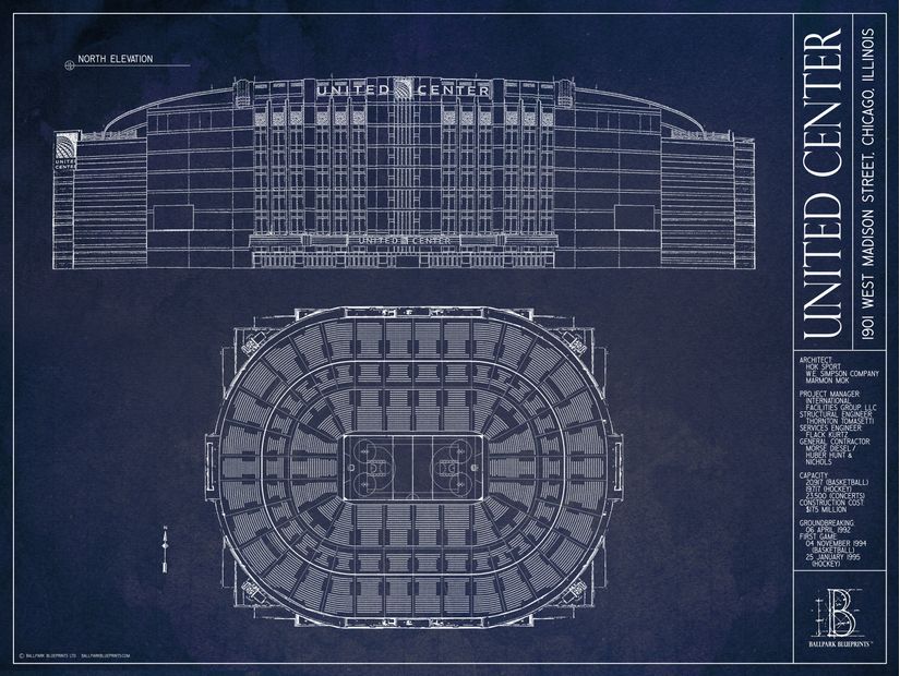 United Center Blueprint Mural Wallpaper - Murals Your Way