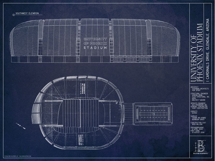 University of Phoenix Stadium Blueprint Mural - Murals Your Way