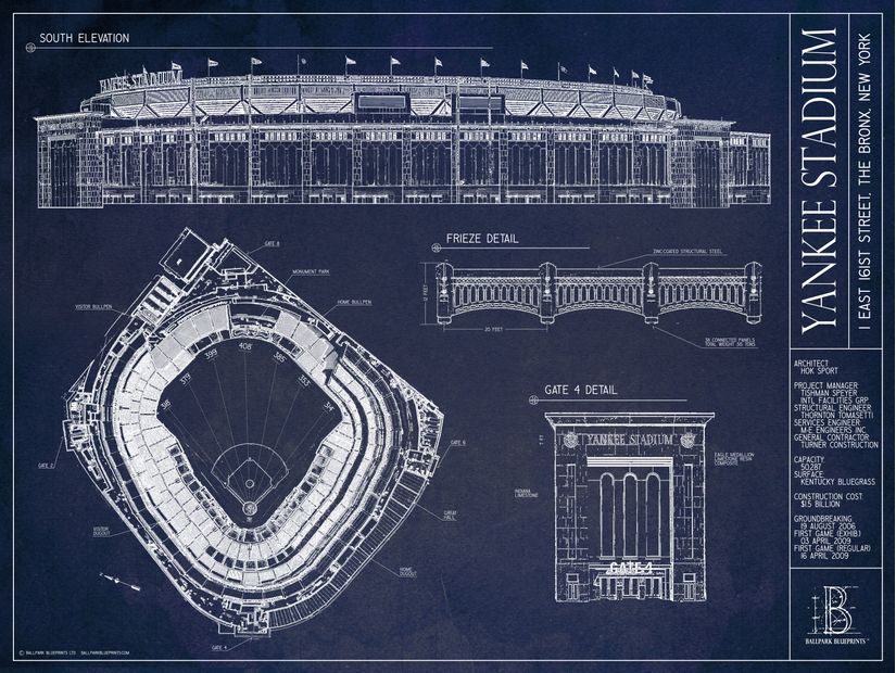 Yankee Stadium Blueprint Wall Mural | Yankee Stadium Blueprint ...