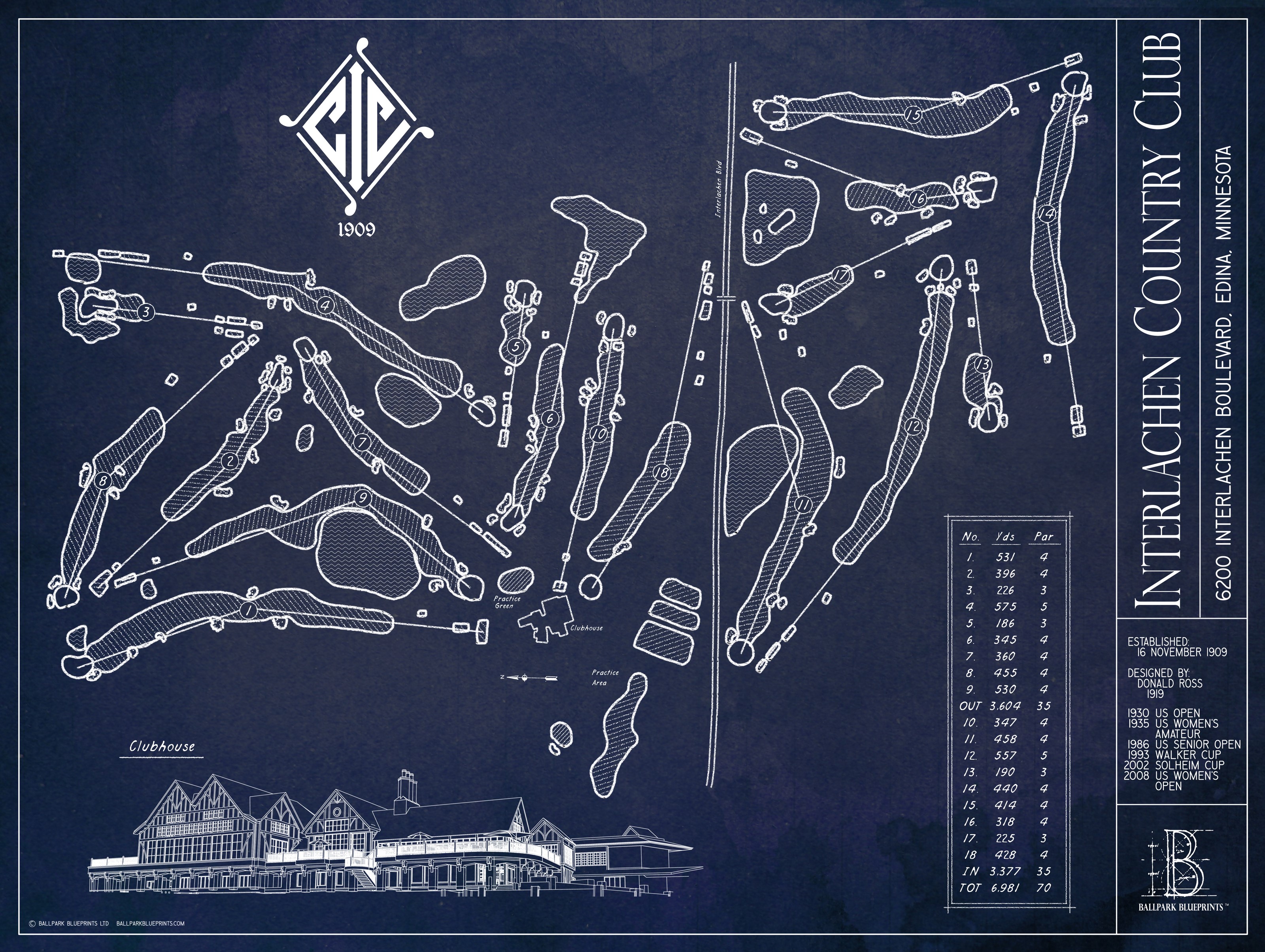 Interlachen CC Golf Course Blueprint Wallpaper Mural - Murals Your Way