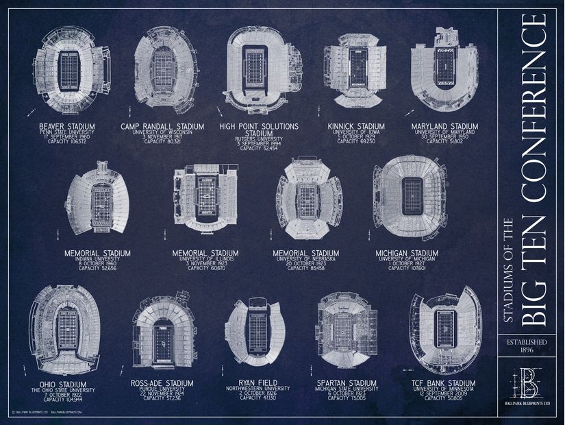 Big Ten Conference Blueprint Wallpaper Mural - Murals Your Way