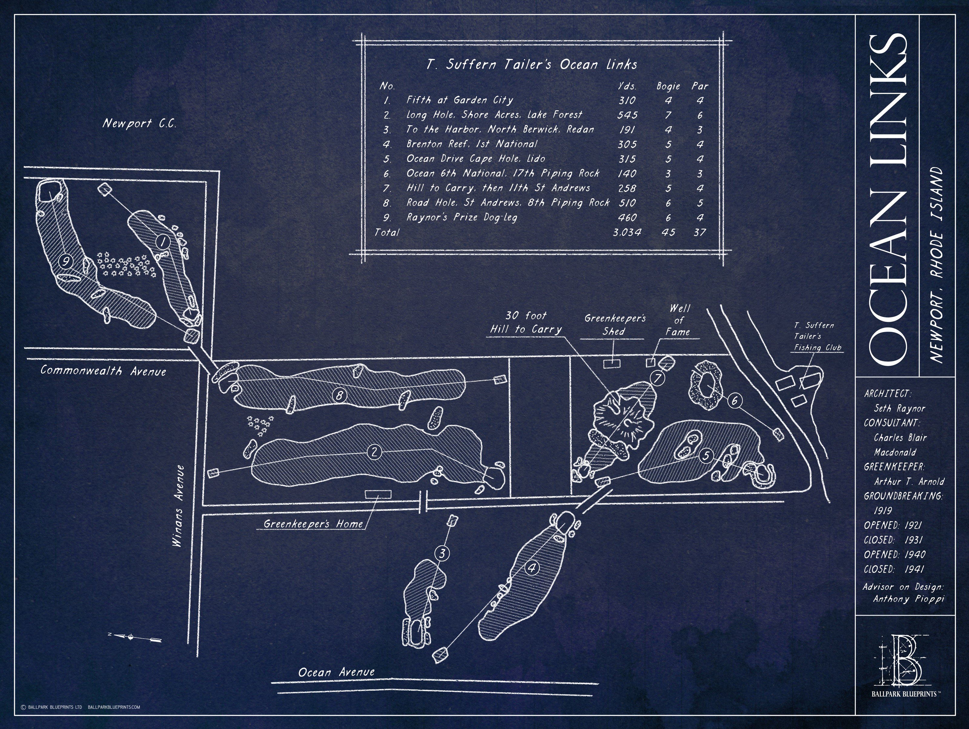 Ocean Links Golf Course Blueprint Wall Mural - Murals Your Way