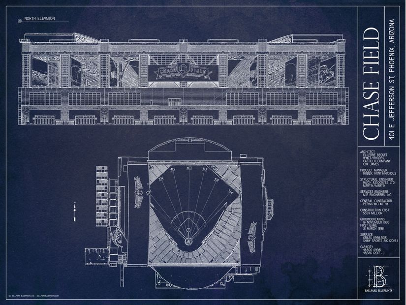 Chase Field Blueprint Wall Mural - Murals Your Way
