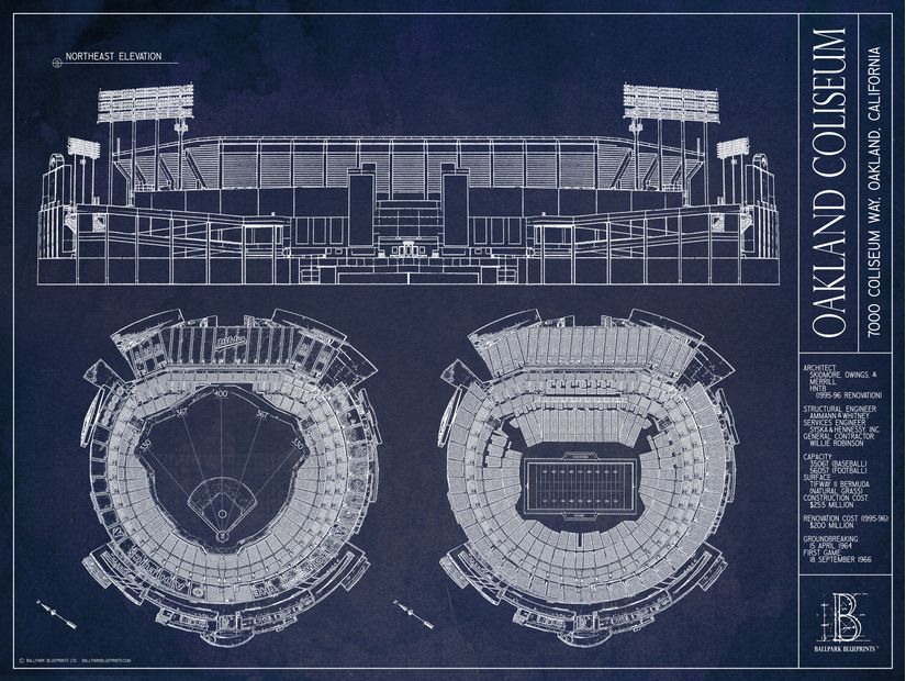 Oakland Coliseum Blueprint (Ver. 2) Wallpaper Mural - Murals Your Way