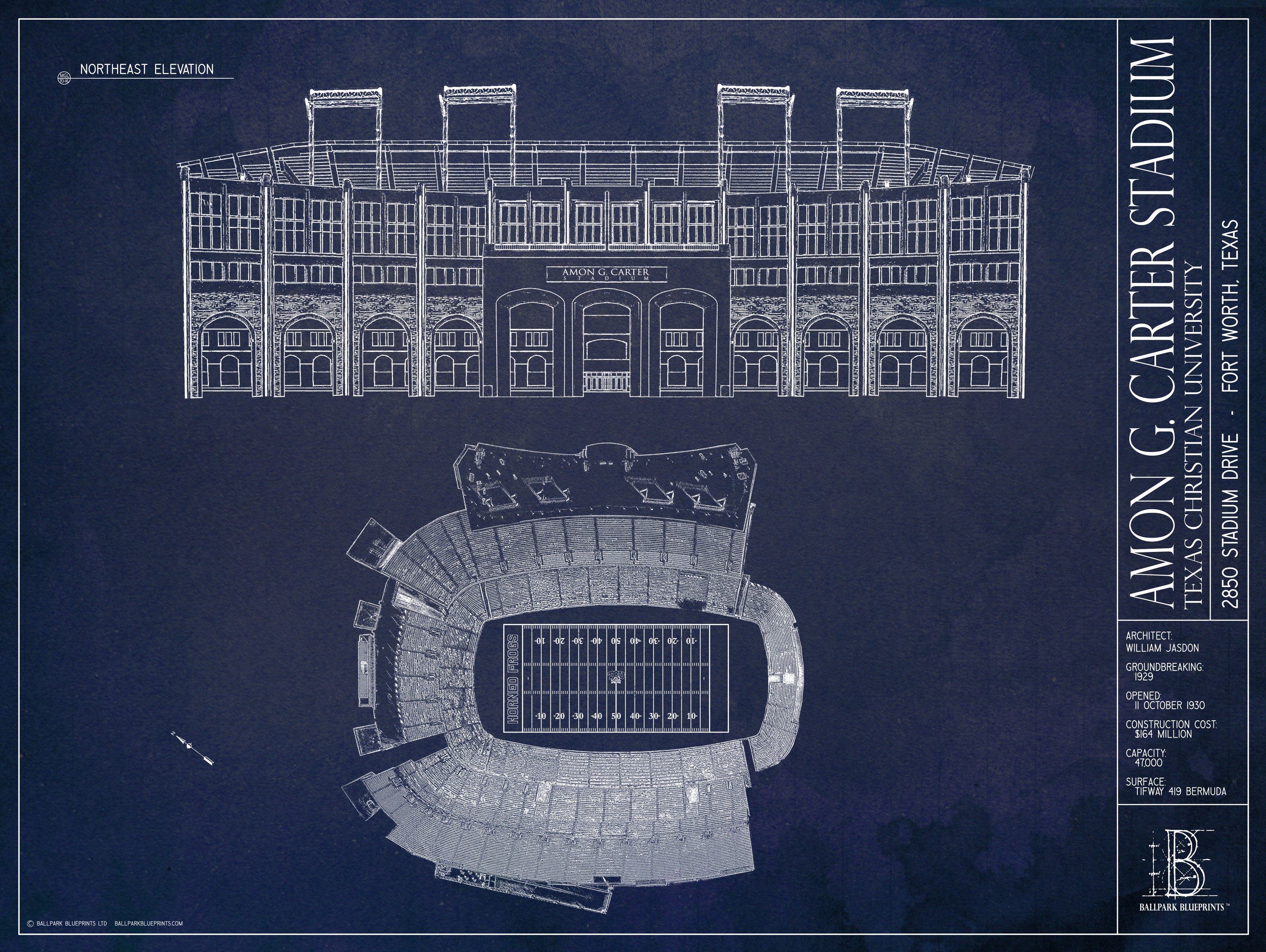 Amon G. Carter Stadium Blueprint Wall Mural - Murals Your Way
