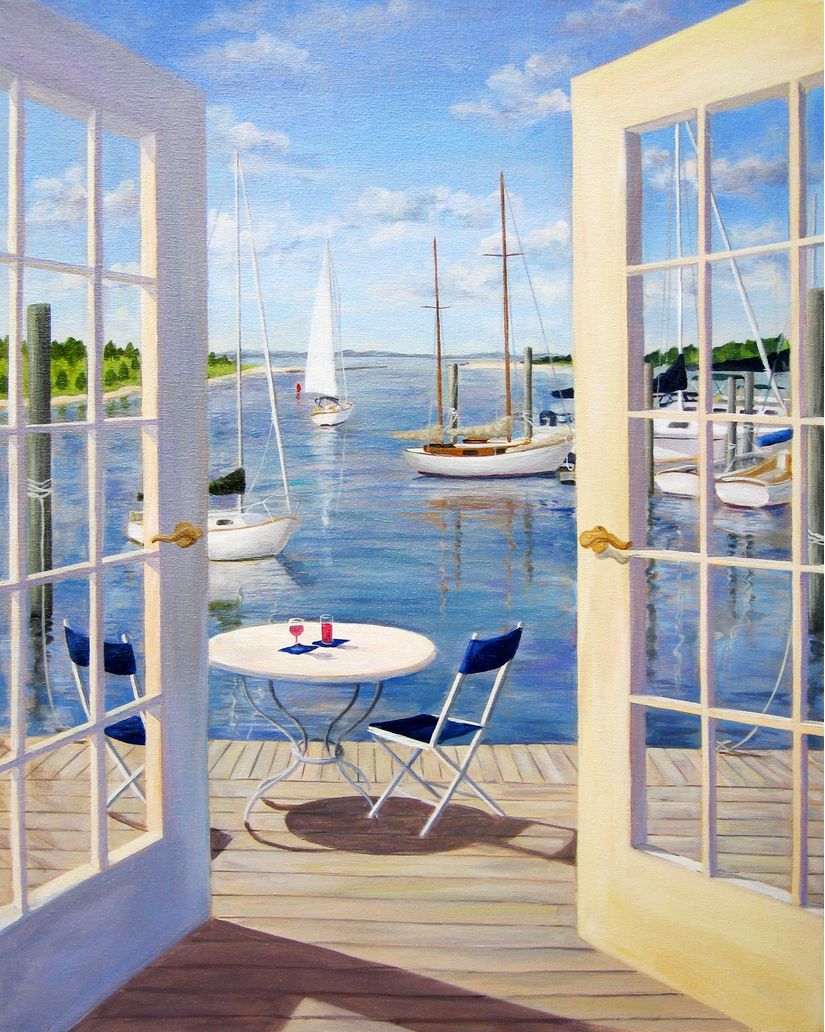 Table On The Harbor Mural By Carol Saxe - Murals Your Way