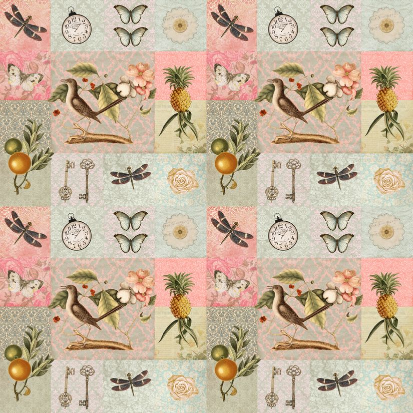 Vintage Patchwork Birds Wall Mural | Andrea Haase - Murals Your Way