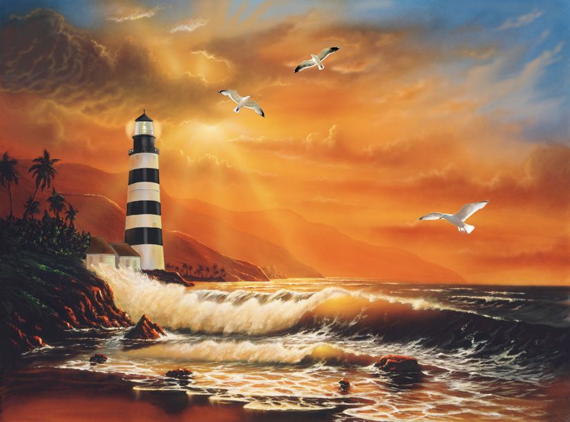 Majestic Lighthouse Mural - Jeff Wilkie - Murals Your Way