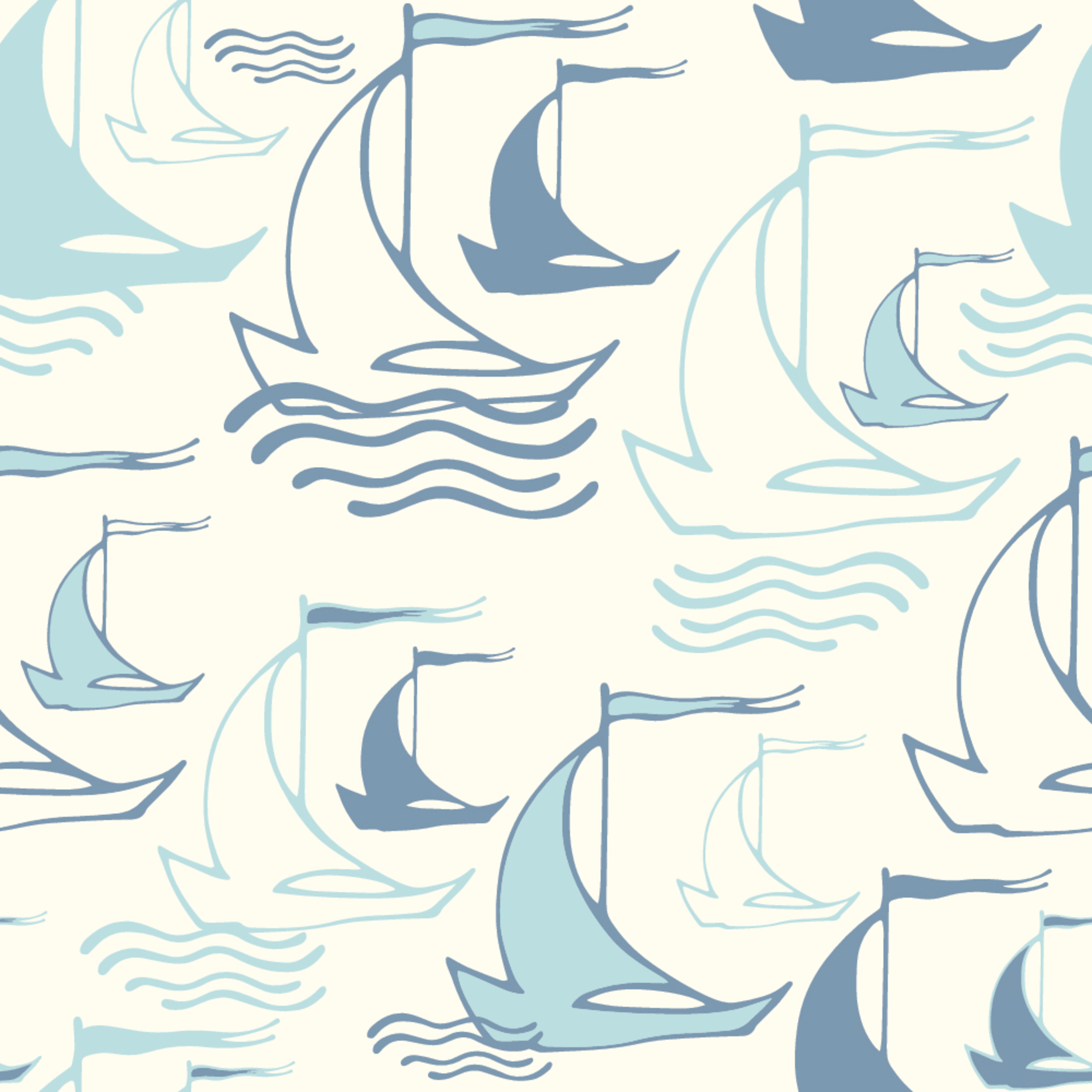 Sailboat Squiggle Pattern - Blue Wall Mural - Murals Your Way