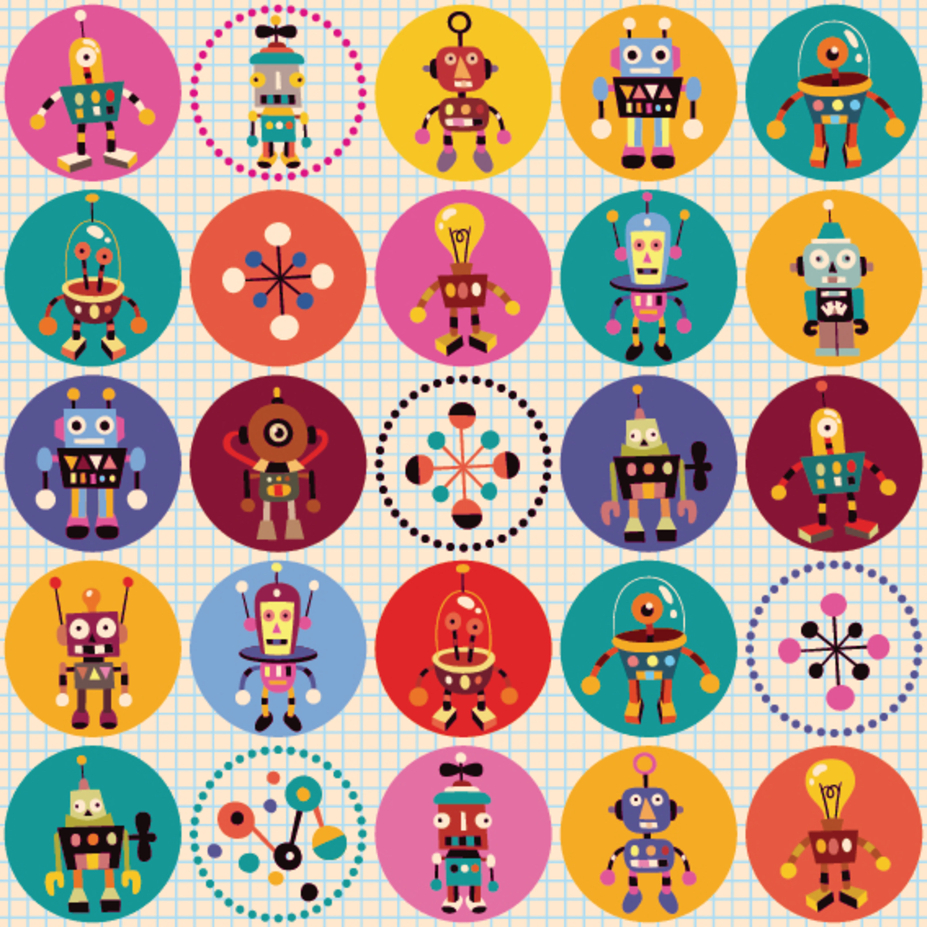 Colorful Robots Pattern Wallpaper - Murals Your Way