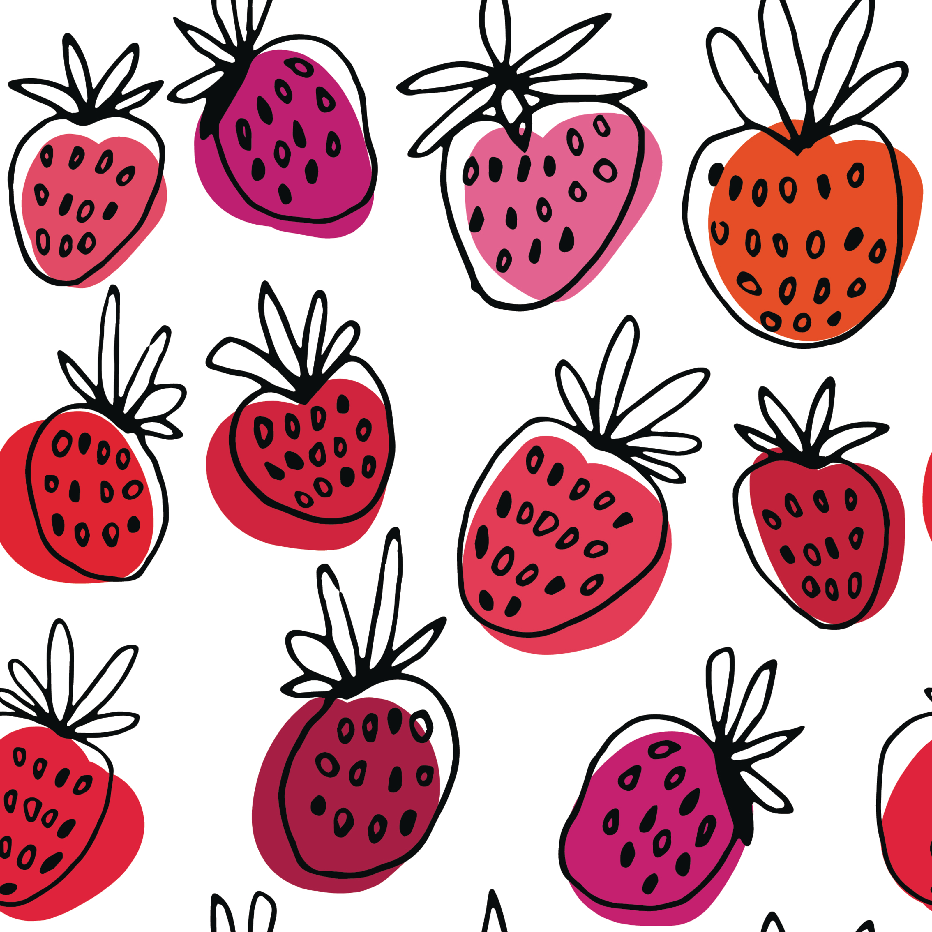 Strawberry Doodle Pattern Wallpaper - Murals Your Way
