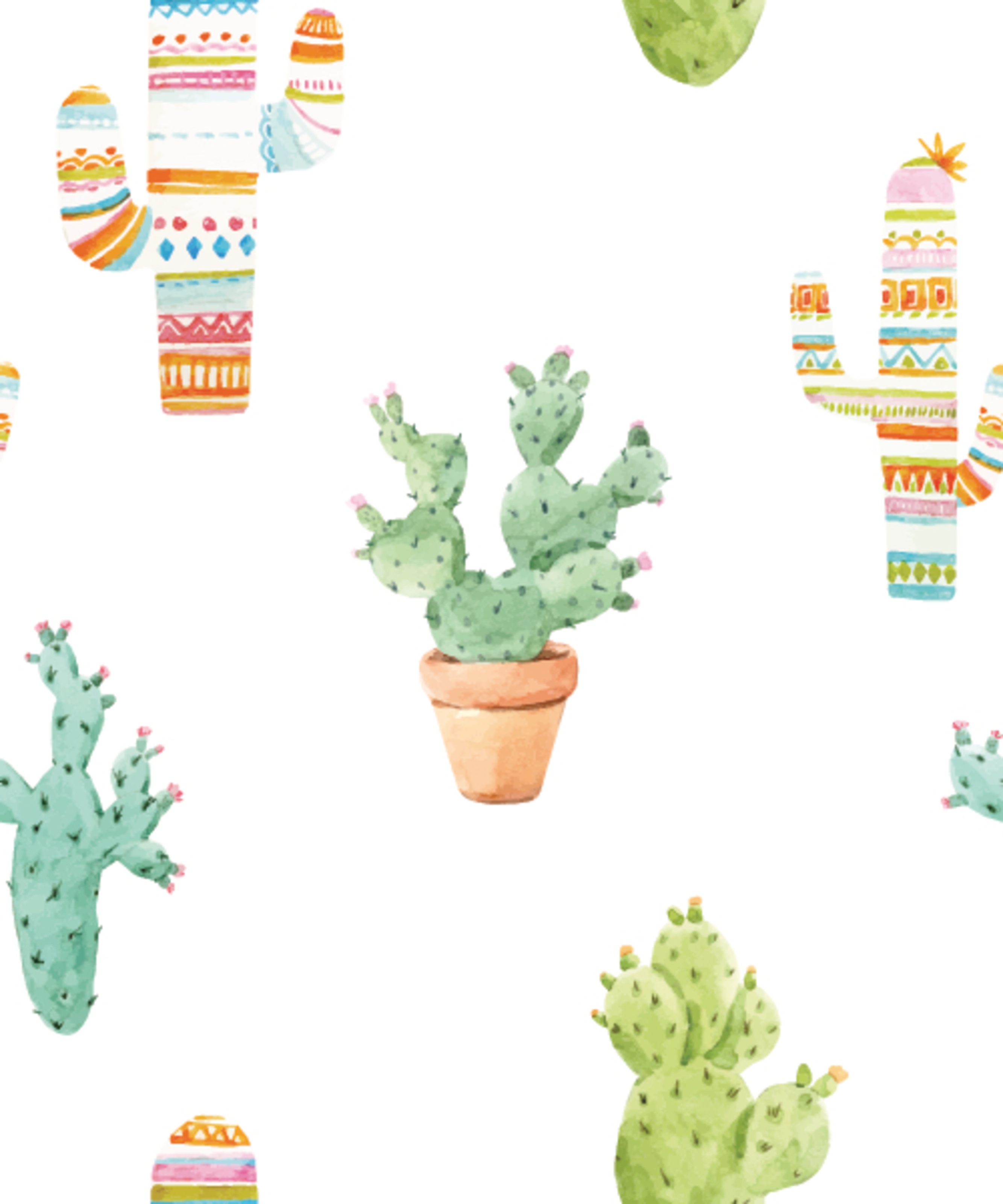 Watercolor Cactus Pattern Mural - Murals Your Way