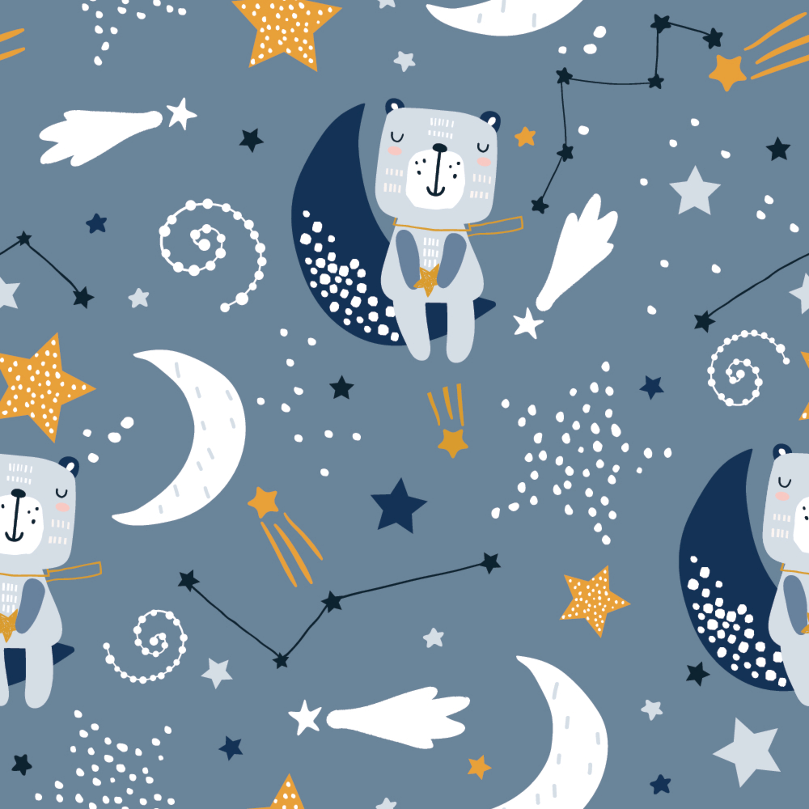 Blue Teddy Bear with Stars Pattern Wallpaper - Murals Your Way