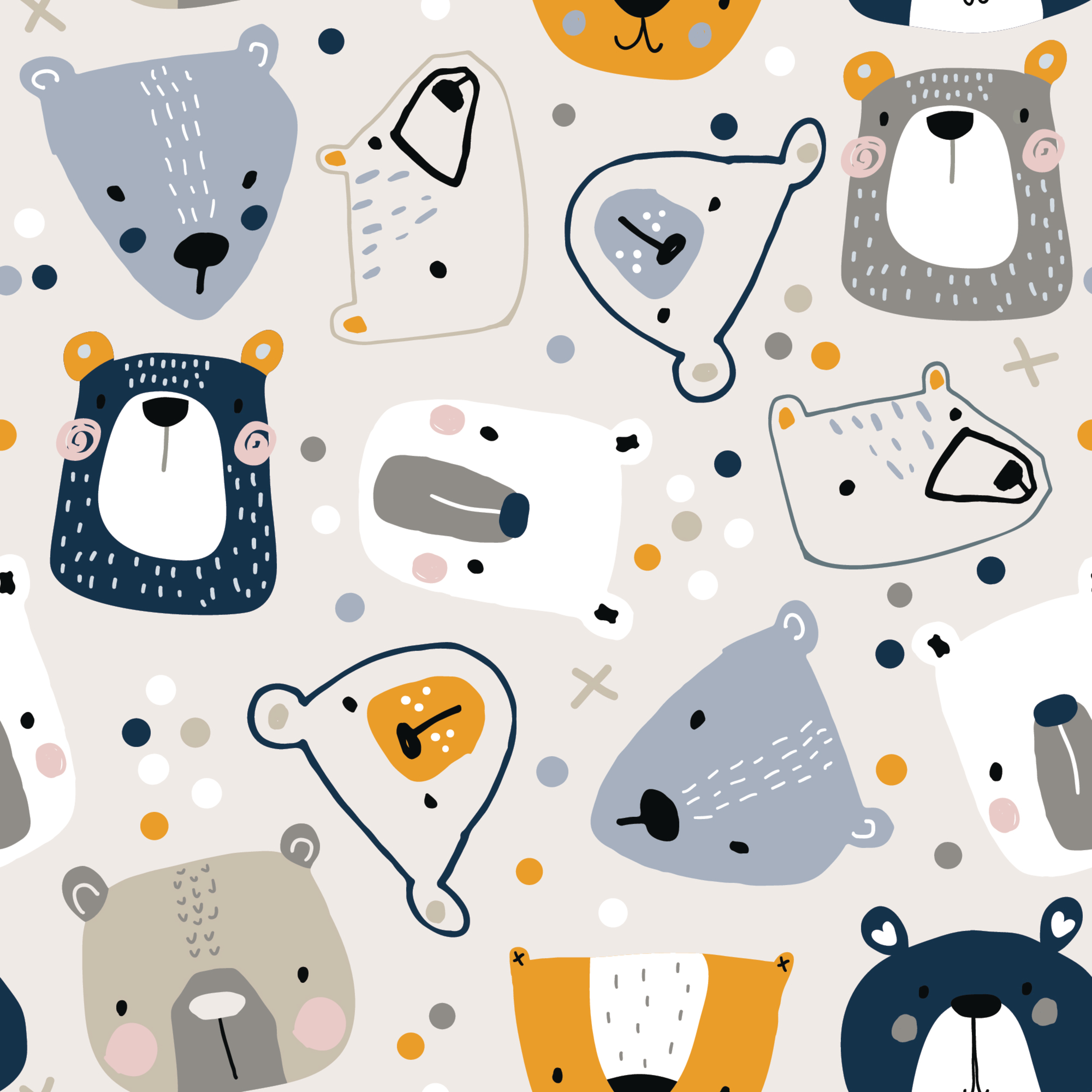 Cute Teddy Bear Faces Pattern Wallpaper - Murals Your Way
