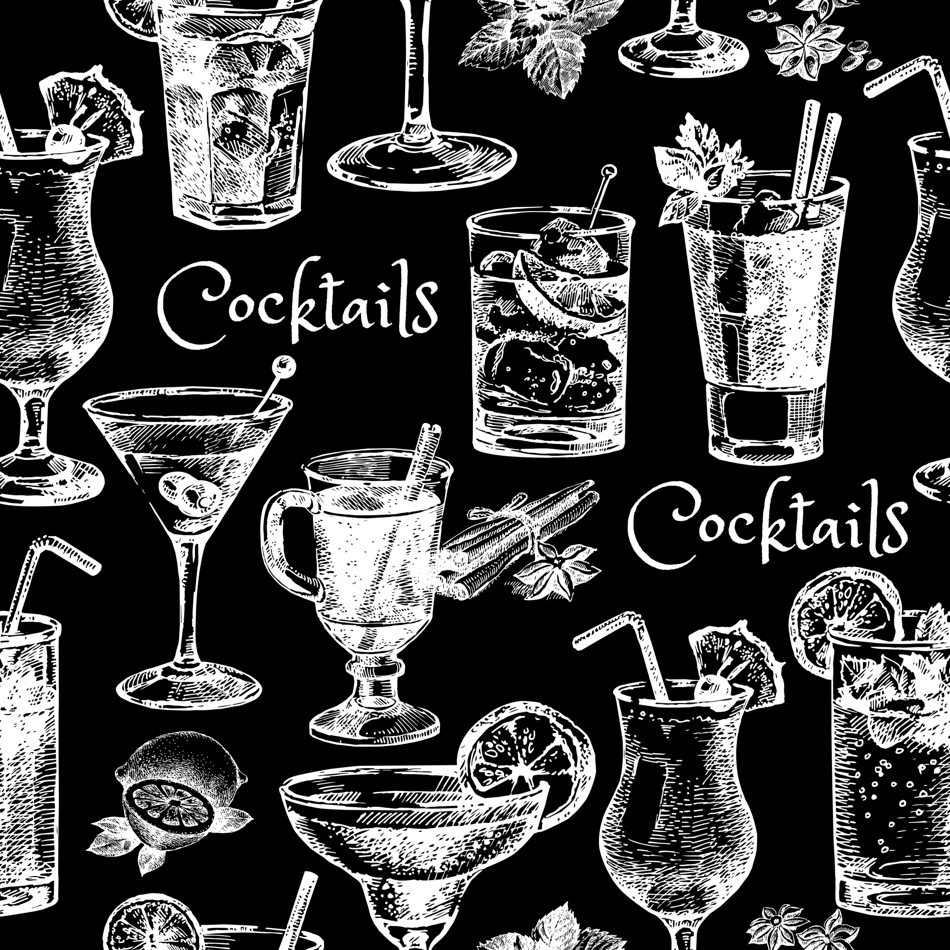 Sketchy Cocktail Pattern Mural - Murals Your Way