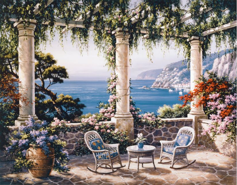 Mediterranean Terrace Mural By Sung Kim - Murals Your Way