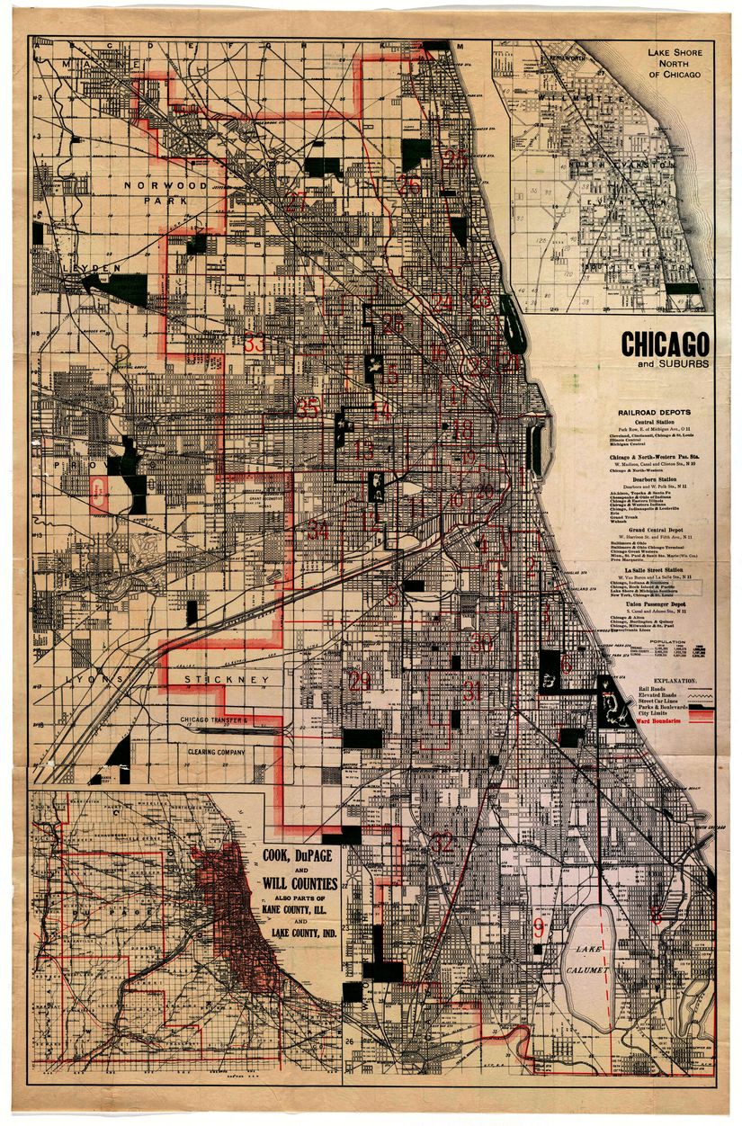 Chicago, IL 1910 Map Wall Mural - Murals Your Way