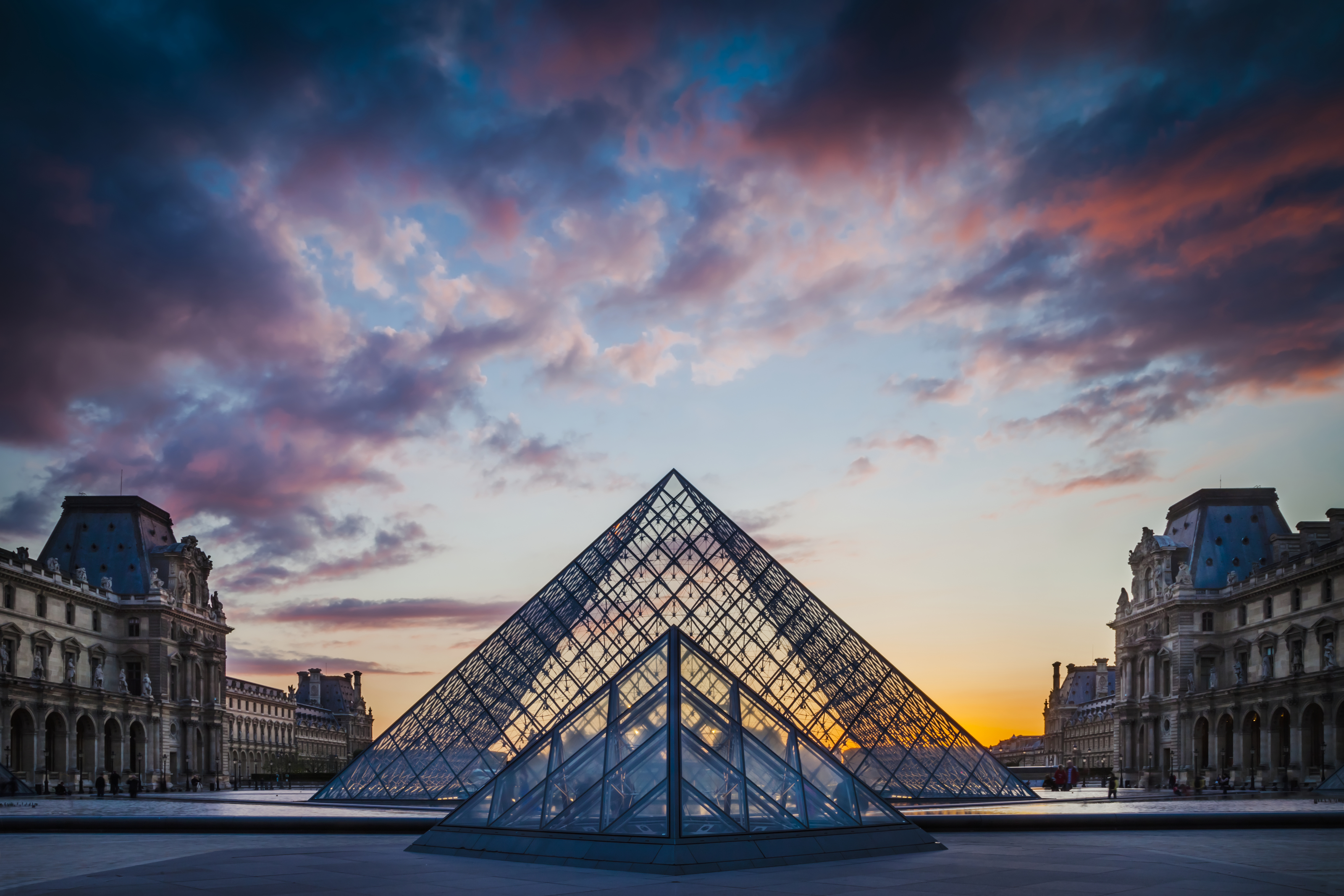 Louvre Courtyard Sunset Mural Wallpaper - Murals Your Way