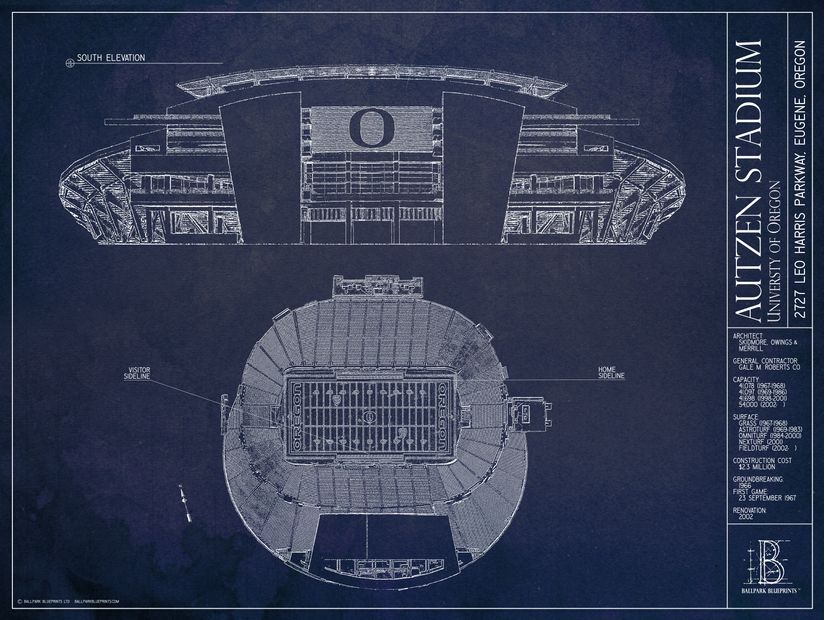 Autzen Stadium Blueprint Mural - Murals Your Way
