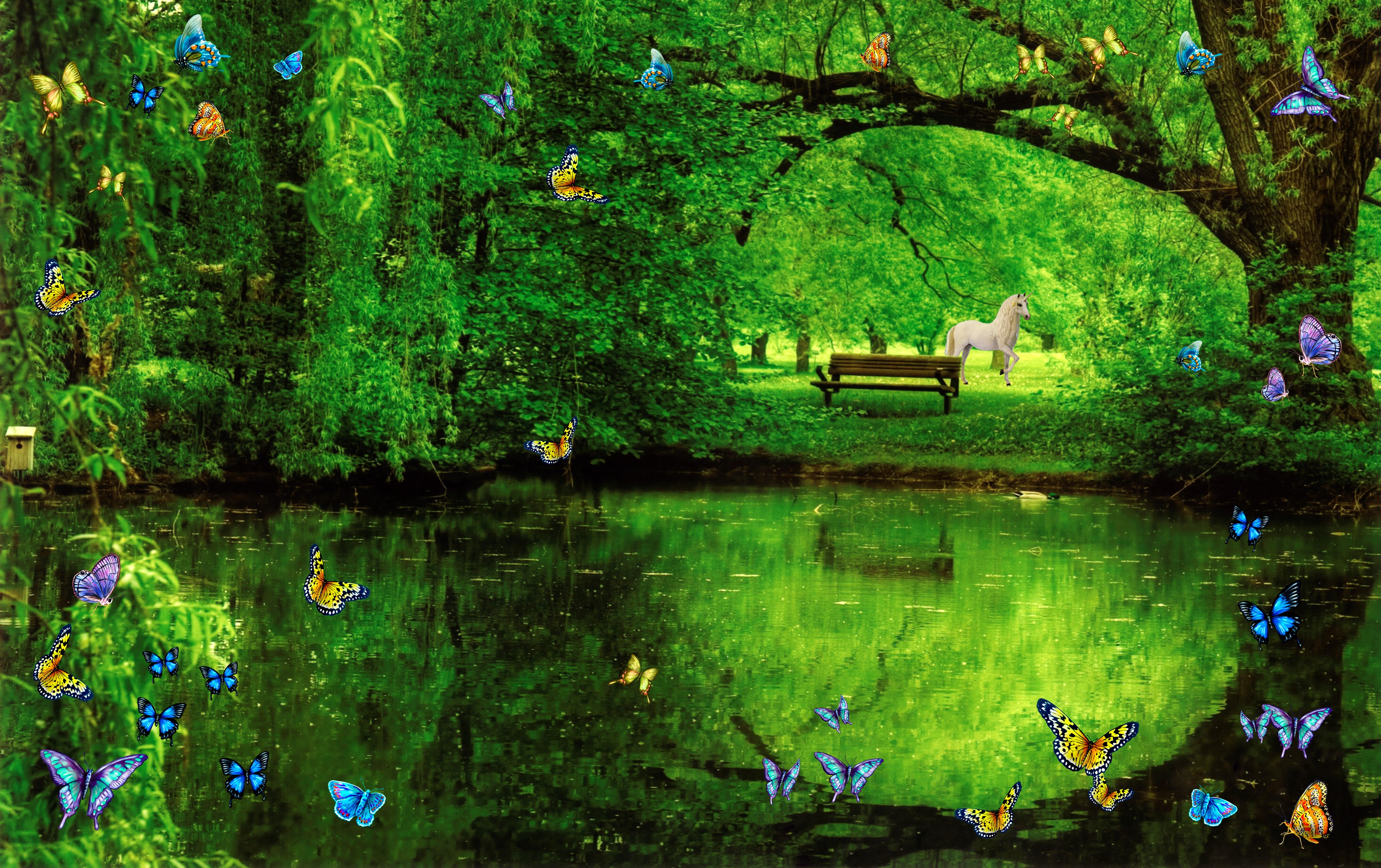 Butterfly Pond With Unicorn Wall Mural By Irene Suchocki - Murals Your Way