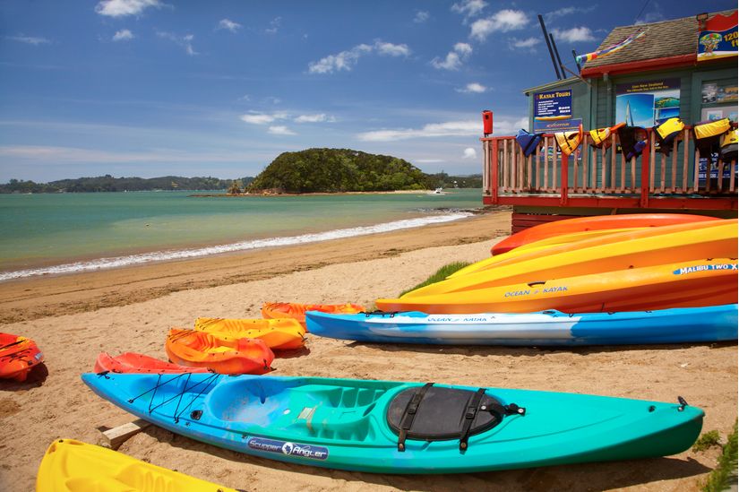 Kayaks On Beach, Bay Of Islands, New Zealand Mural - Murals Your Way