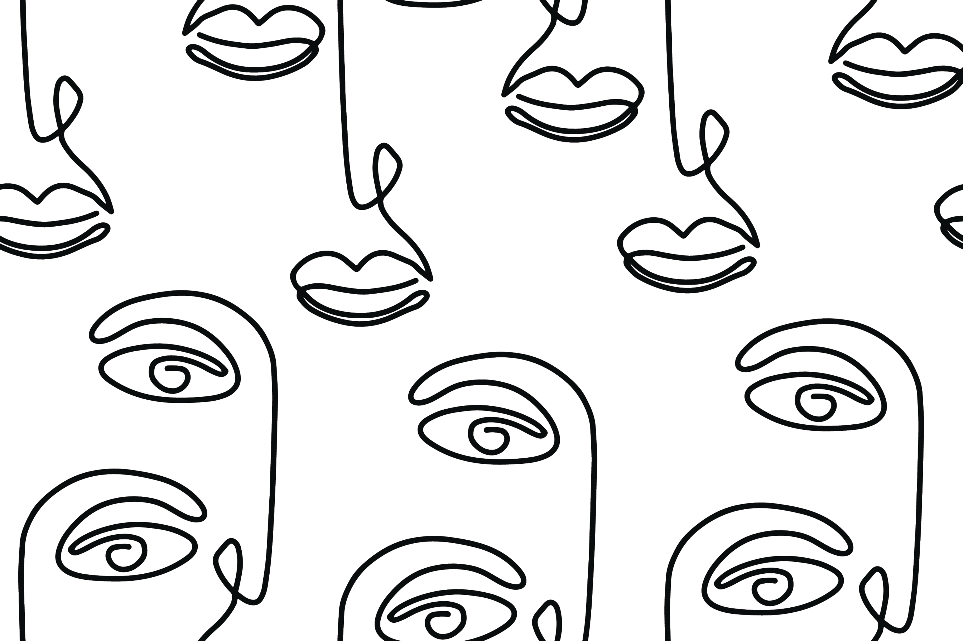 Abstract Seamless Face Line Art Pattern Wallpaper - Murals Your Way