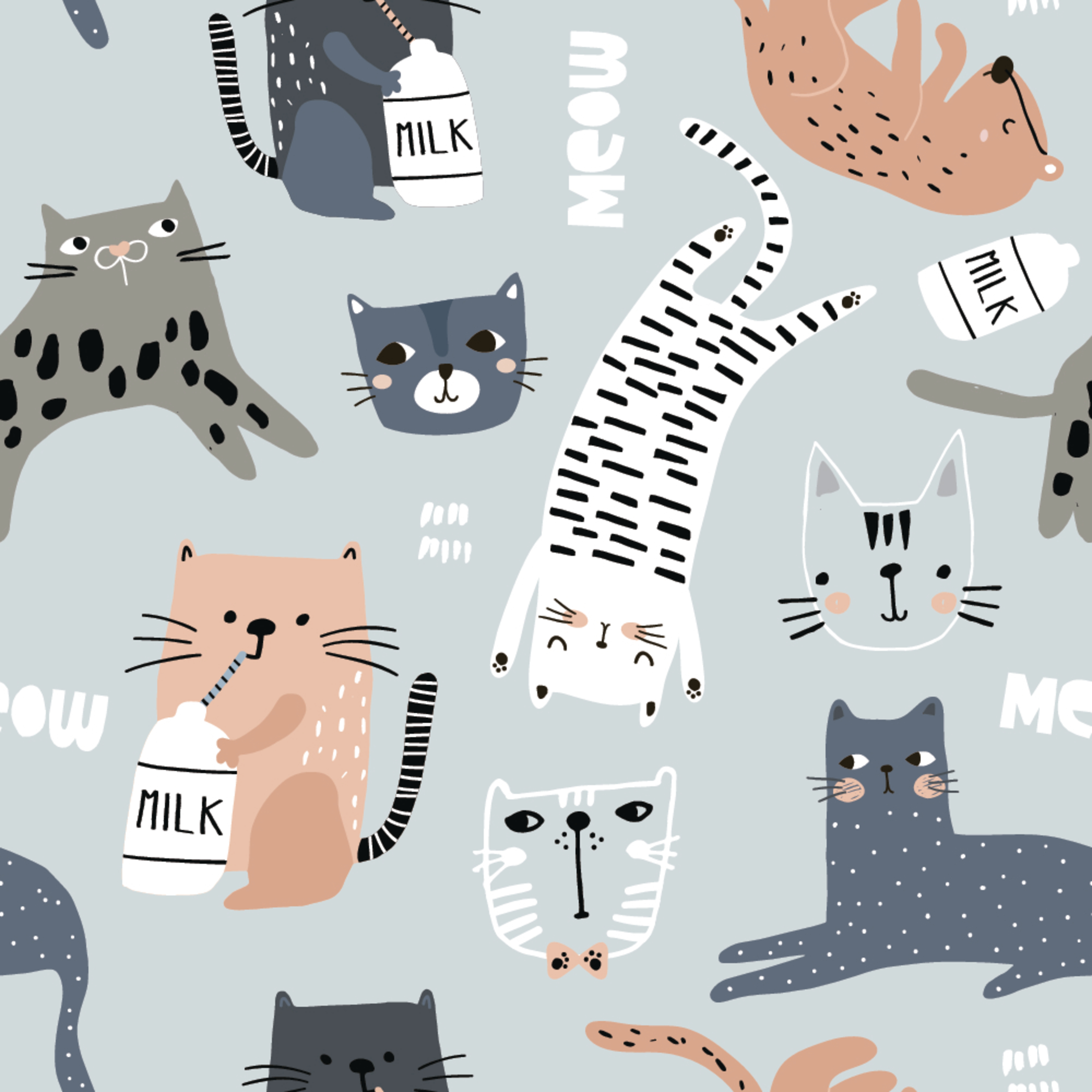 Funny Cat Pattern Wallpaper - Murals Your Way