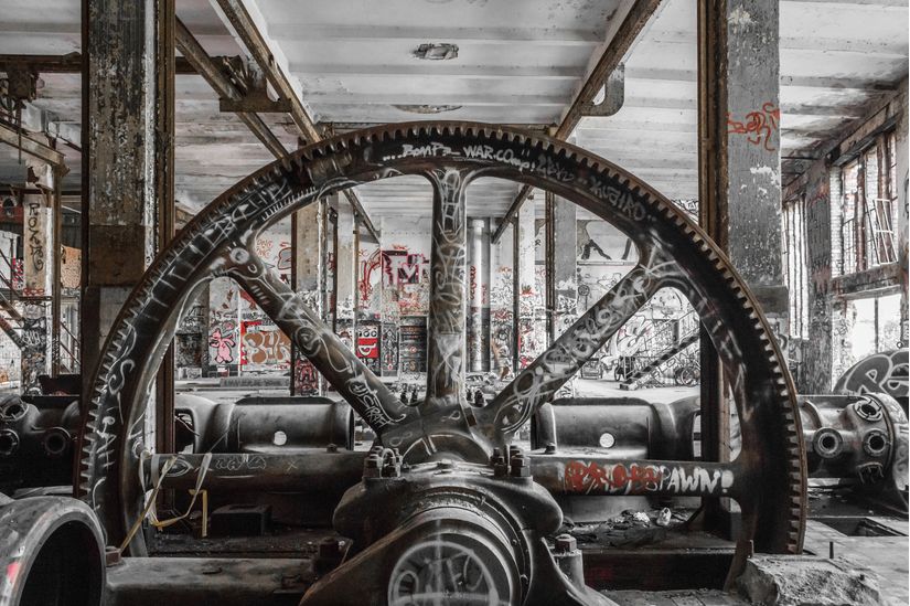 Industrial Machinery In Abandoned Factory Wall Mural - Murals Your Way