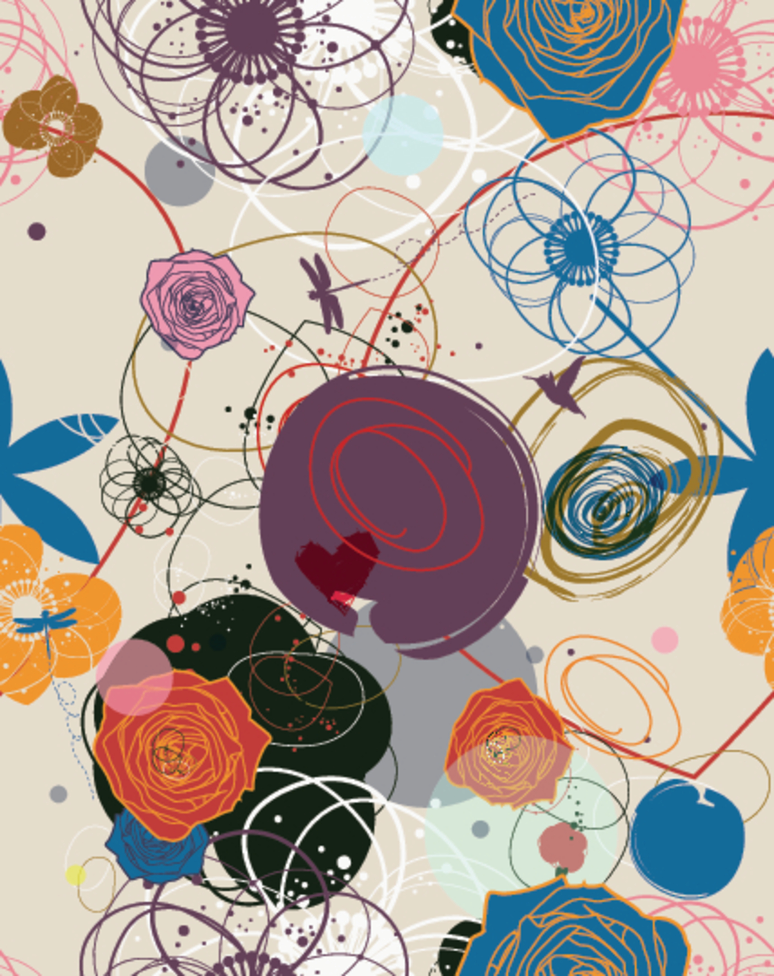 Retro Abstract Flowers Wall Mural - Murals Your Way