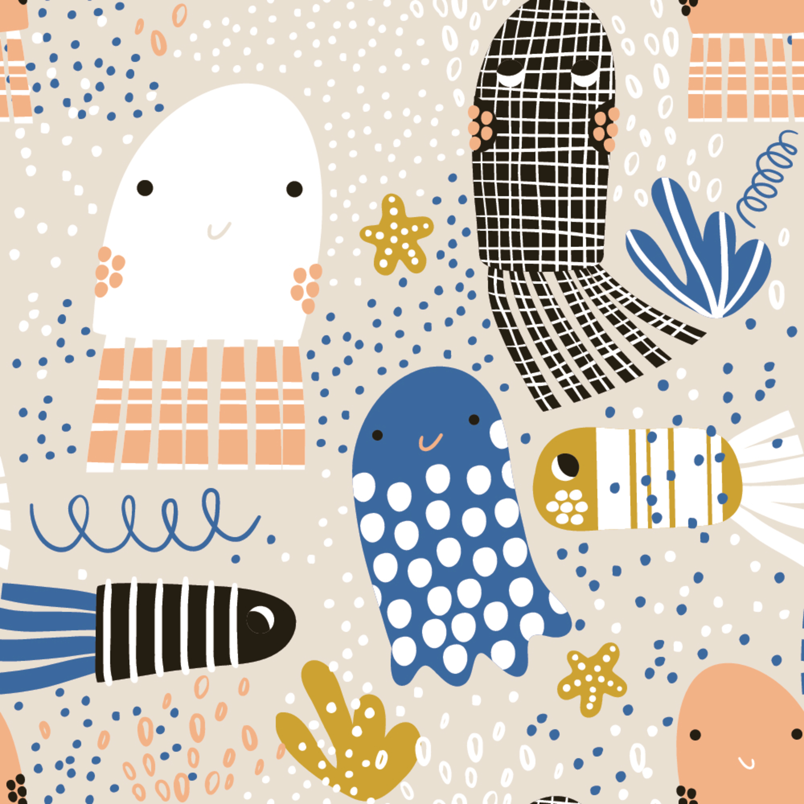 Sea Creatures Pattern Mural - Murals Your Way