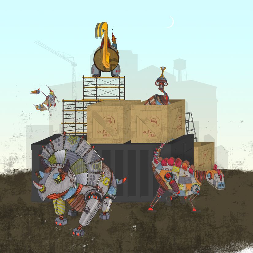 Scrapyard Scouts Construction Scene Wall Mural - Murals Your Way