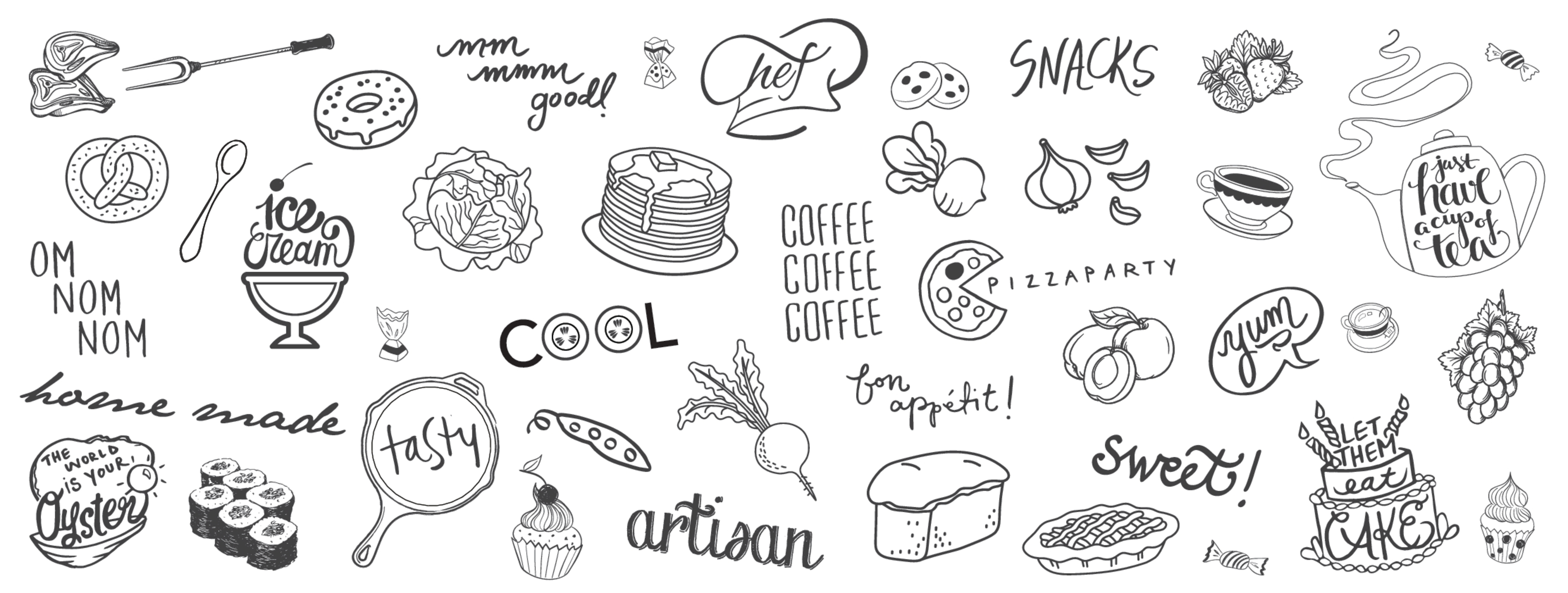 Black & White Foods and Phrases Wall Mural - Murals Your Way
