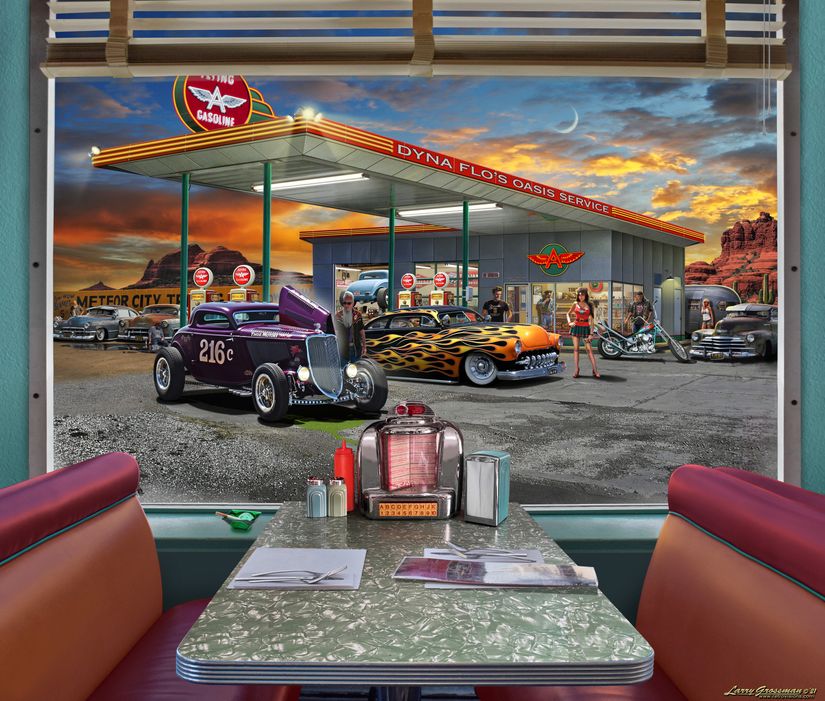 Hot Rod Diner Booth Wall Mural - Murals Your Way