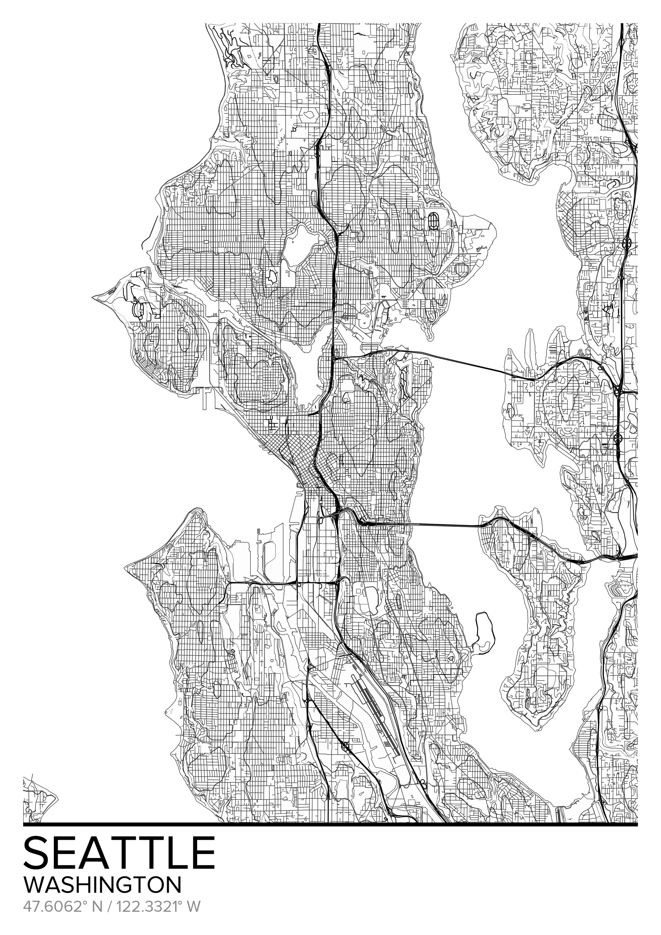 Map Of Seattle Washington Wallpaper Mural - Murals Your Way